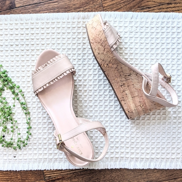kate spade | Shoes | Kate Spade Tomas Ruffle Leather Cork Wedge Sandals ...